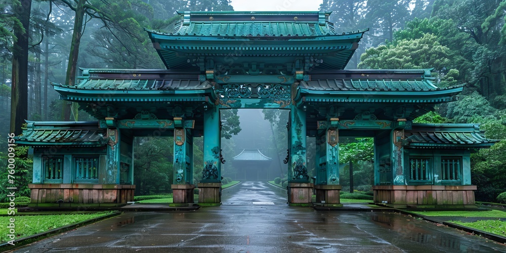Solid wooden gates in traditional Japanese style Concept: travel ...