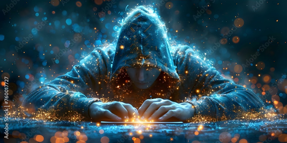 Futuristic hacker on a mission to combat bugs and errors in a network ...