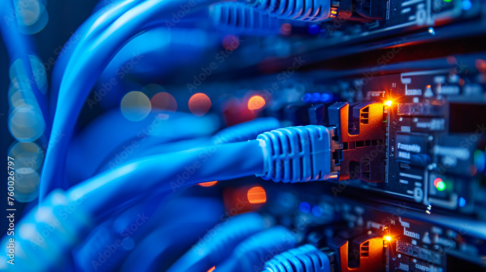 Network Switch Connectivity, Detailed View of Cables and Ports in a ...