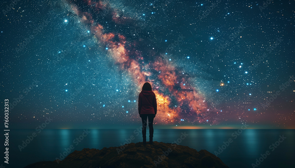 Minimalistic Abstract night sky with a Milky Way arc over a silent ...