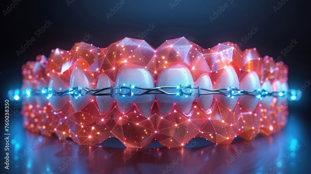 A low poly banner template for teeth with braces. Orthodontic treatment ...