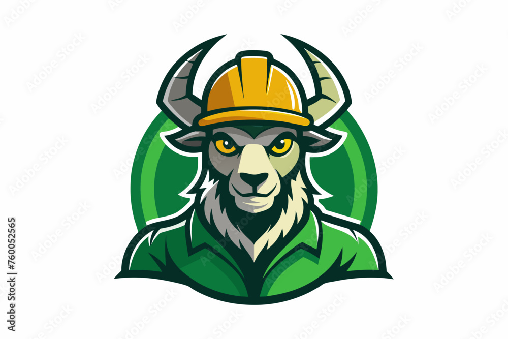 Logo of a folk goat builder with a helmet, vector illustration artwork ...
