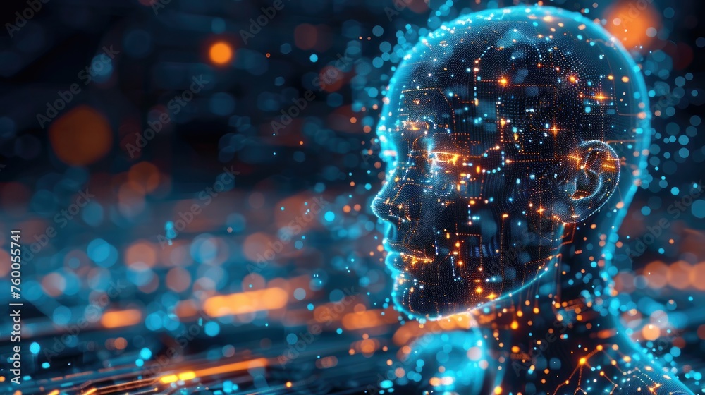 Realistic Artificial intelligence. Computer mind connections head ...