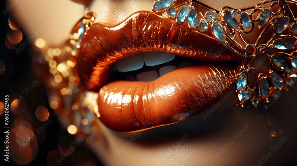 female lips extreme close up shot, brown glowing radium lips made with ...