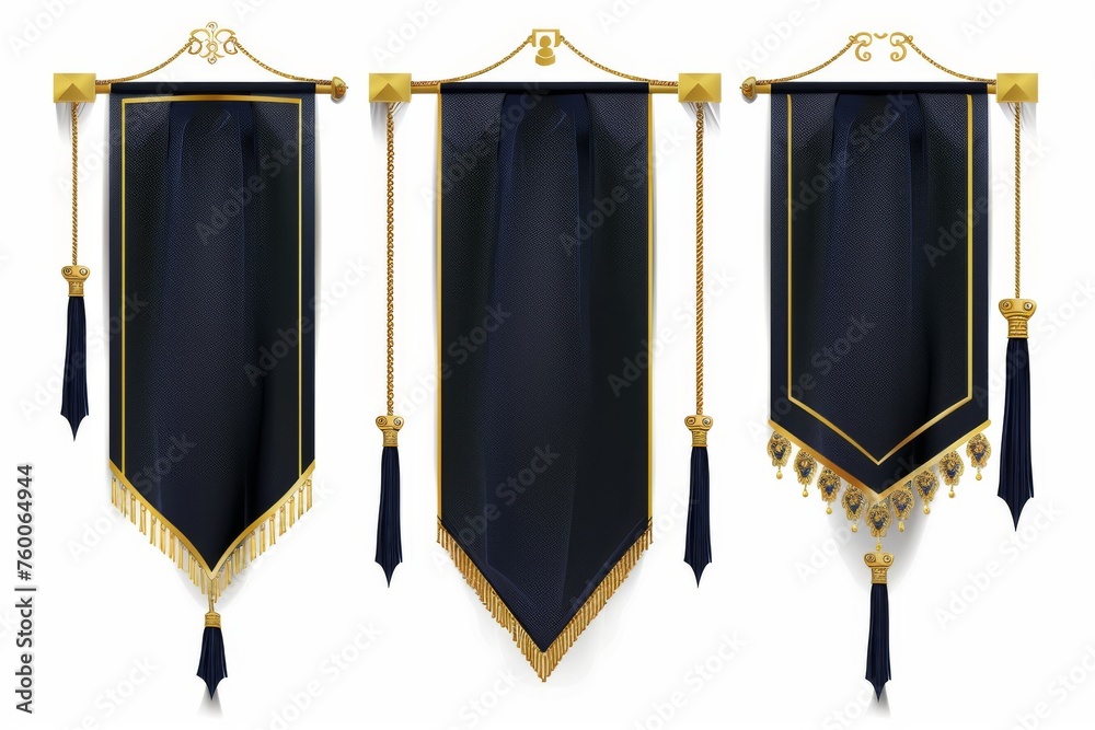 An abstract template of different shaped blank textile pennons on ...