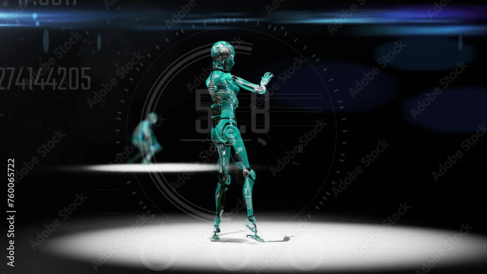 Vidéo Stock Moving ai robots on black background with white light spot ...