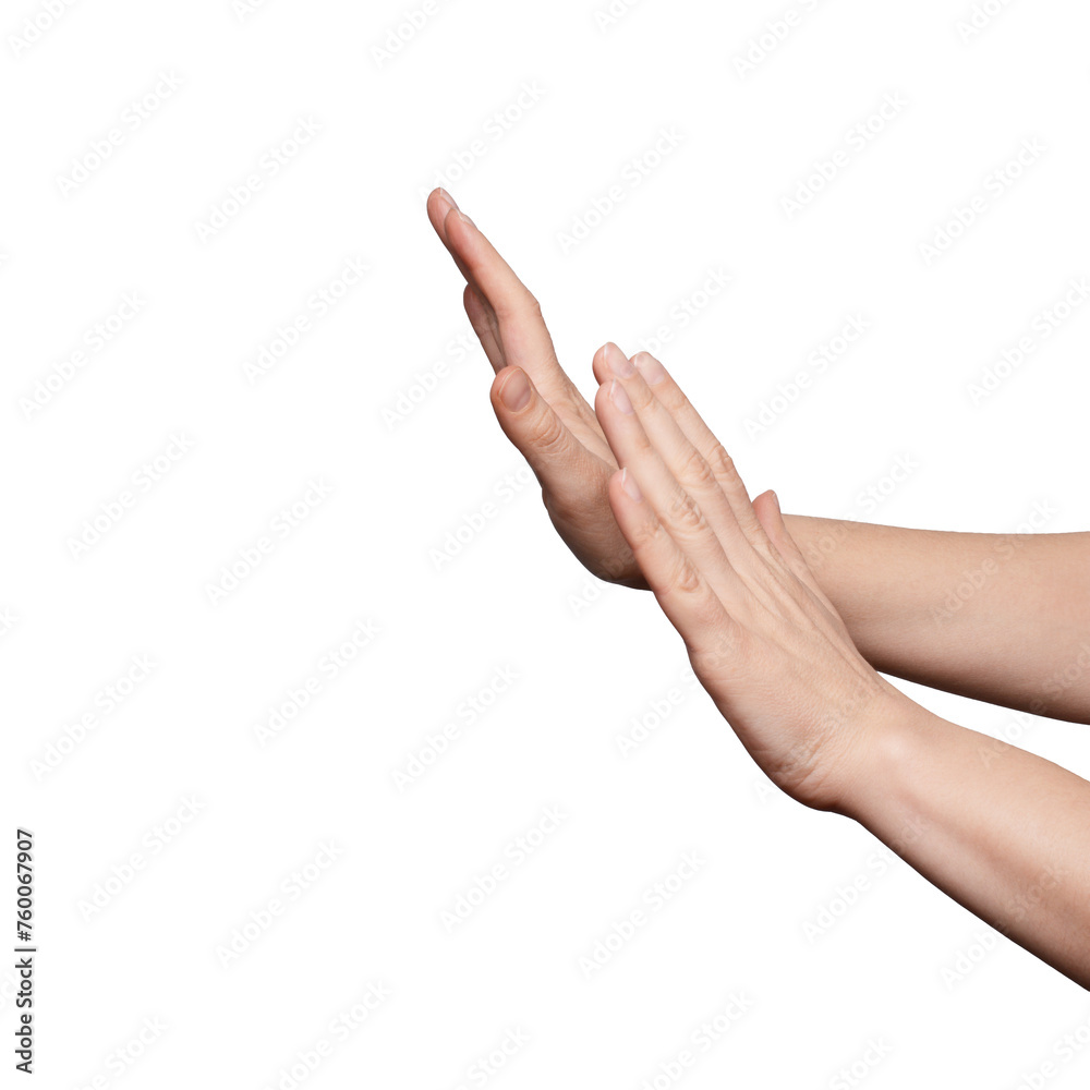 Hands showing a refuse, defense or stop hand gesture sign isolated on ...