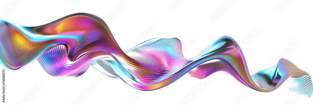3d rendering multi-colored flowing abstract metallic iridescent wave solid shape, png, cutout ...