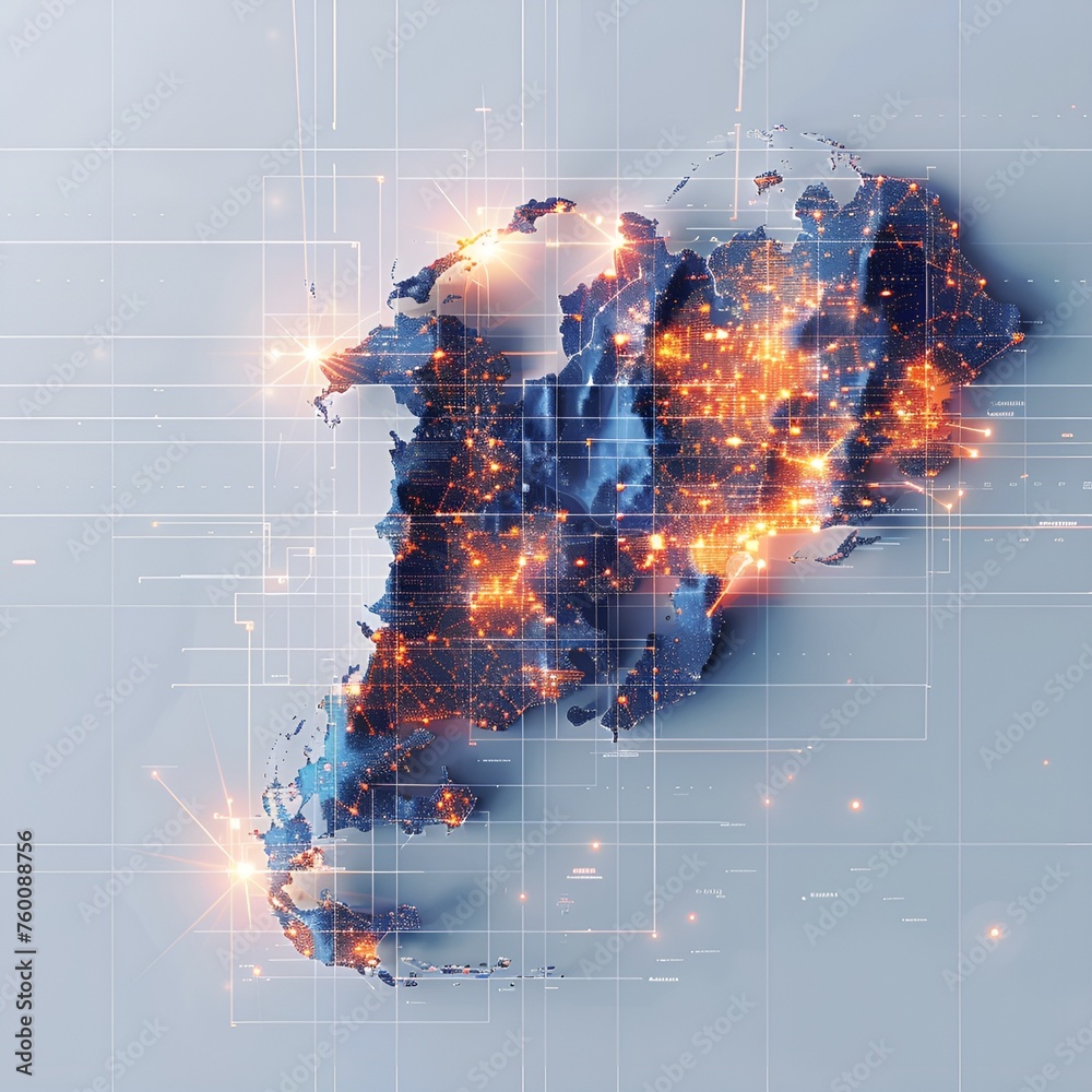 Philippine Map with Grid Lines, Blue and Orange, White Background ...