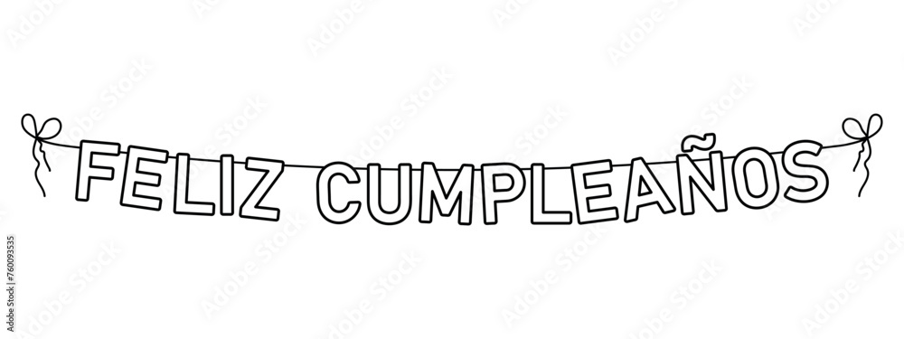 feliz cumpleanos garland, happy birthday in spanish garland, black line ...