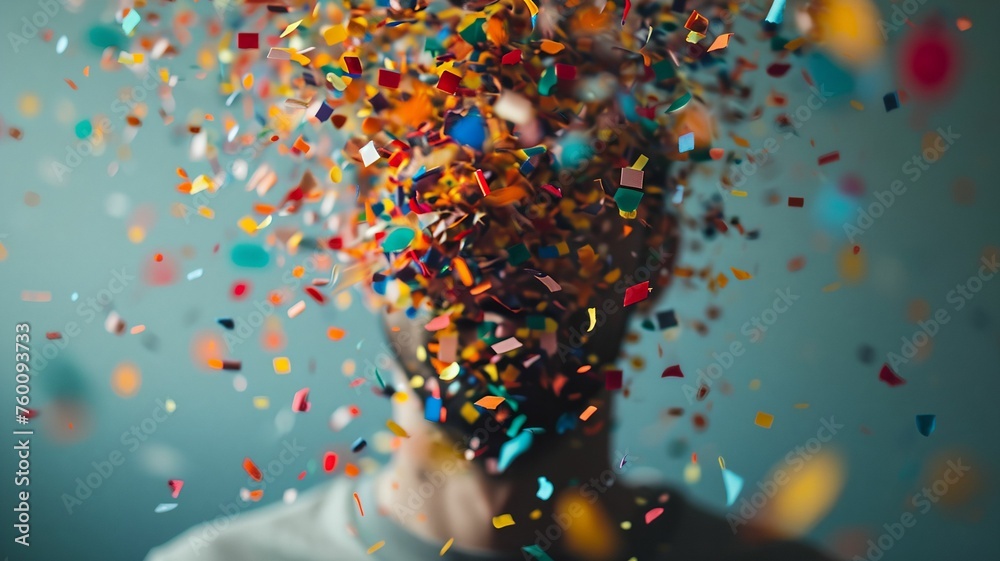 front view of a person covering face with his hands Blue background ...