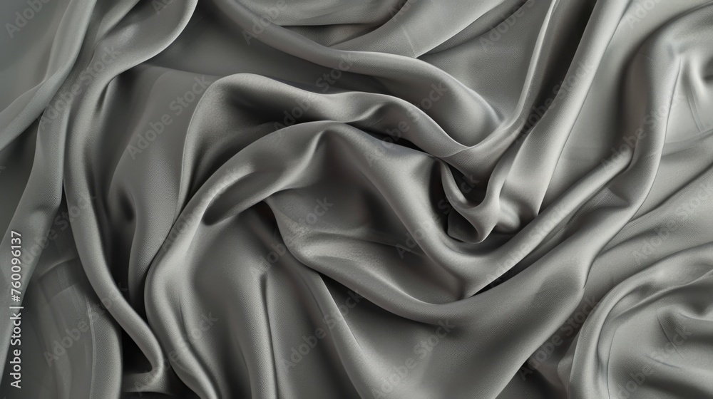 Elegant grey silk fabric flows with rich textures and folds, exuding a ...