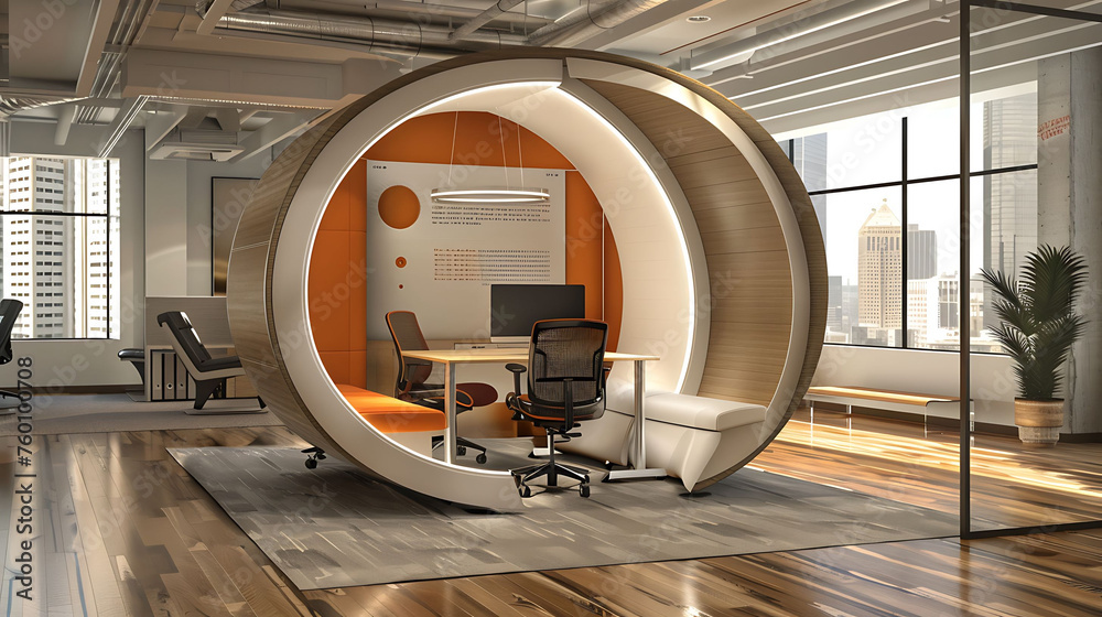 Modern executive office design incorporating a circular work pod with ...
