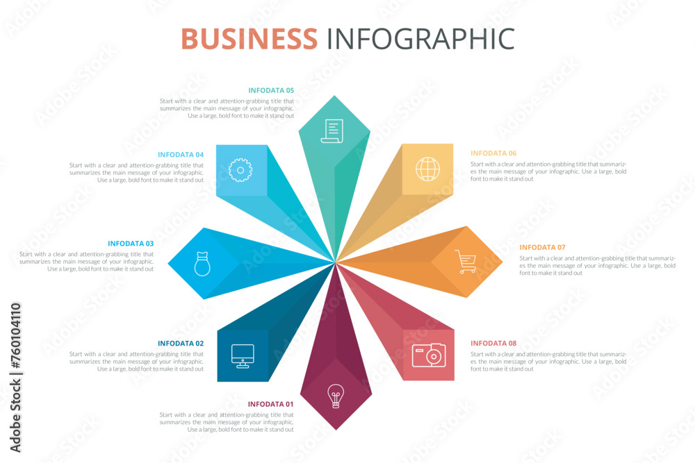 Business process chart infographics with 8 step circles. Circular ...