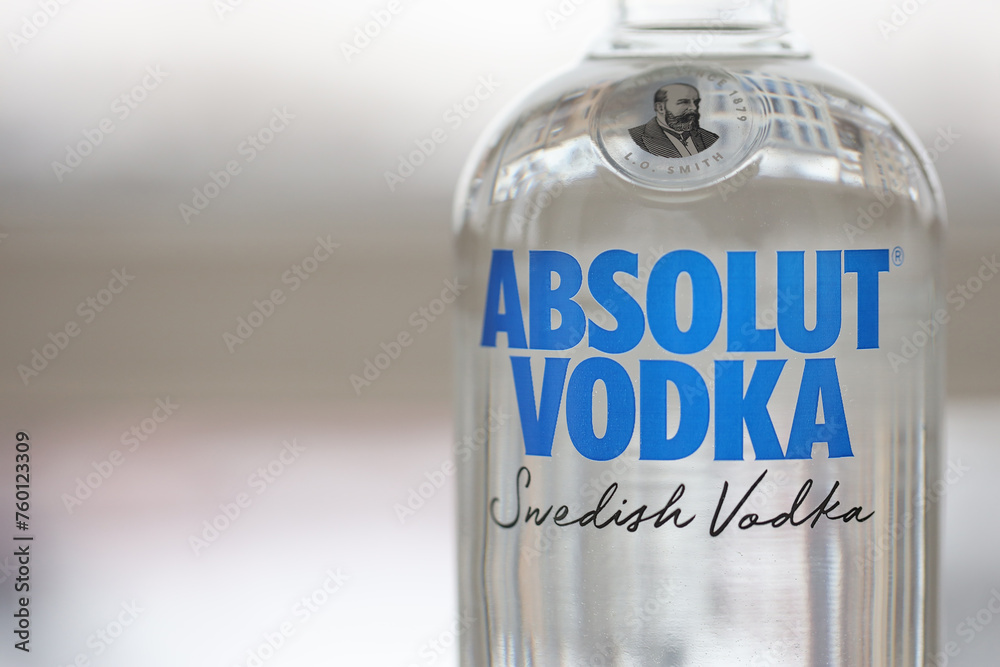 KYIV, UKRAINE - NOVEMBER 27, 2023 Absolut Vodka bottle produced near ...