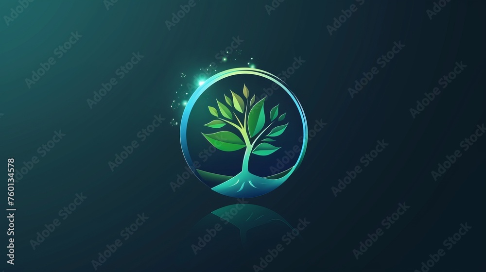 An artistic representation of a blue tree encased in a circle with a ...