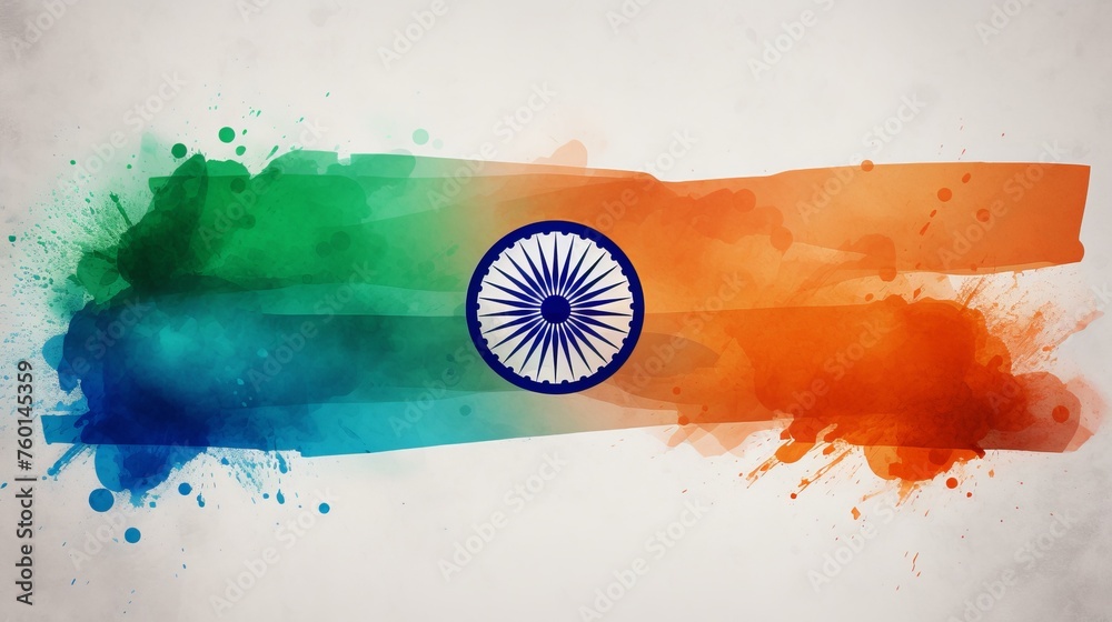 Vibrant watercolor paint splashes depicting Indian flag with Ashoka ...