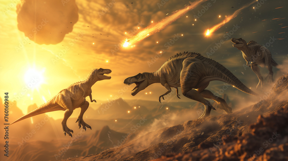 Extinction of the dinosaurs when a large asteroid hits earth theme ...