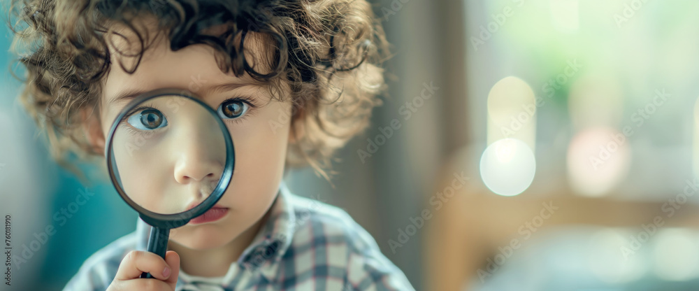 Inquisitive Child Discovers World Through Magnifying Glass Eyes, banner ...