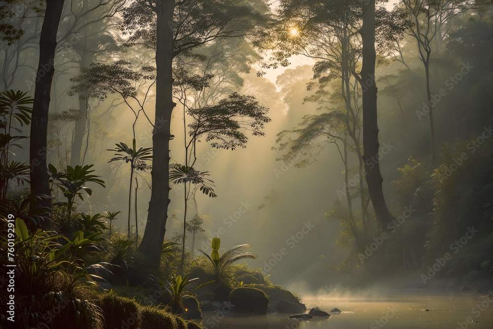 Amazon rainforest landscape. Nature wallpaper design. Generative ai ...