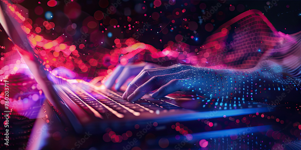 Closeup Of Hands Typing On A Keyboard With Digital Technology Software Development Concept