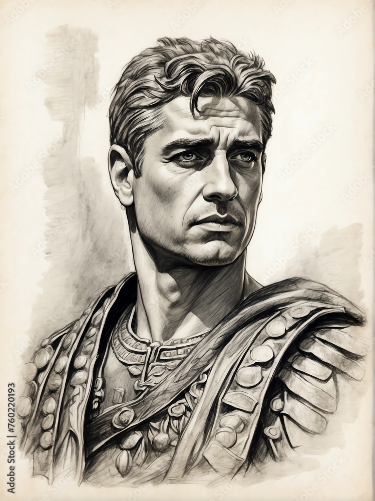 Constantine the Great hand drawn sketch portrait on plain white ...