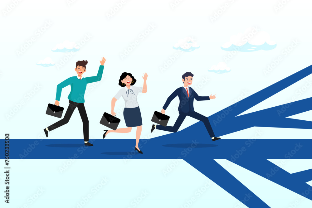 Business people running on career path to choose different direction ... Business people running on career path to choose different direction ...