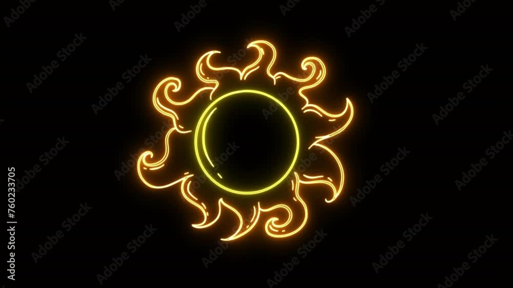 4k neon glowing sun animation gif design isolated on black background ...