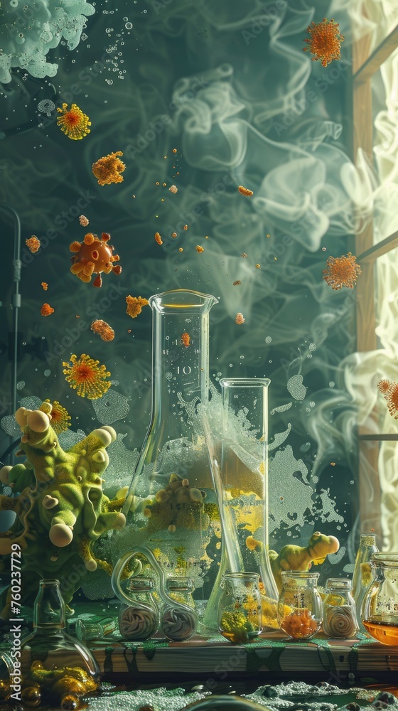 A narrative scene depicting the discovery of penicillin with mold and ...