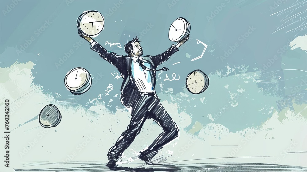 Businessman juggling multiple tasks and responsibilities, work-life ...