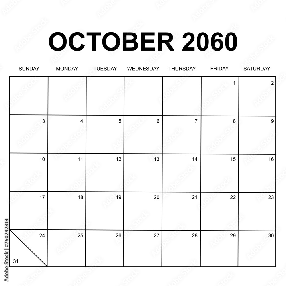 october 2060. monthly calendar design. week starts on sunday. printable ...