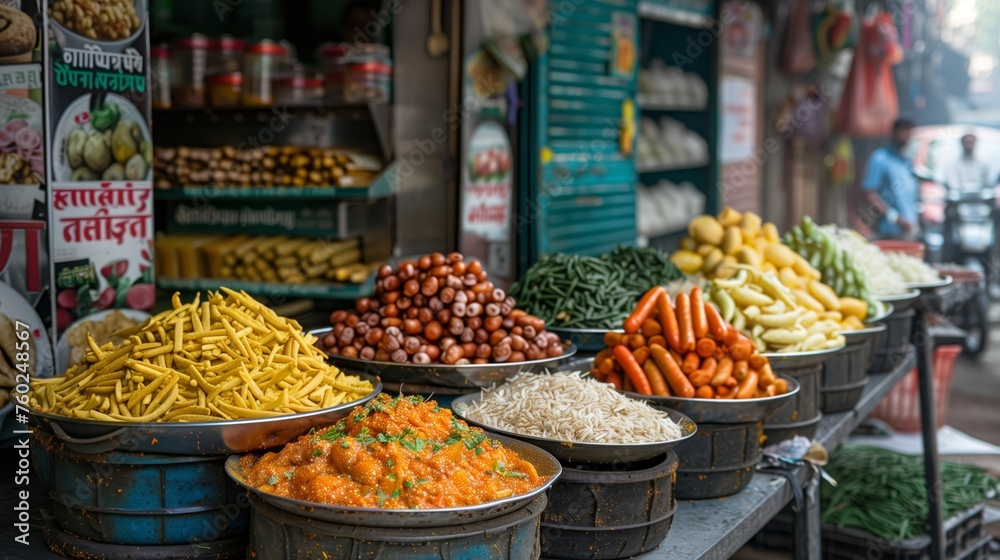 Colorful Indian Street Food on Display. Vibrant Indian street food ...
