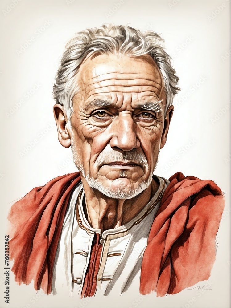 A typical elder man in roman empire hand drawn sketch portrait on plain ...