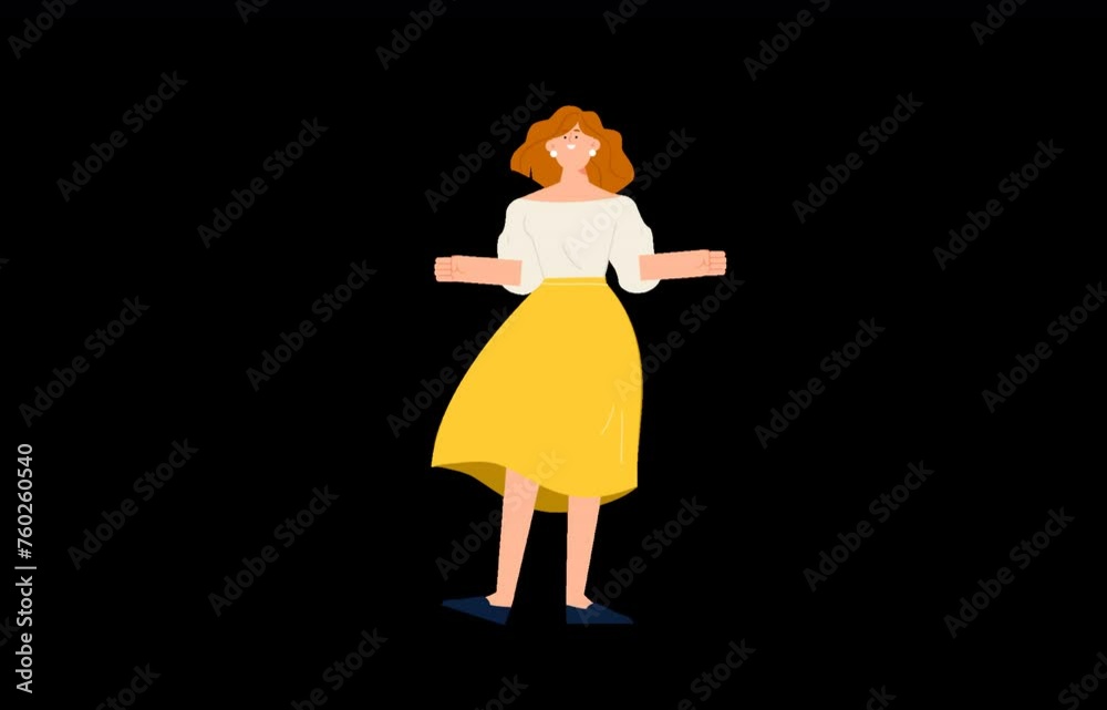 2D Rendered Cartoon Character White Woman Dancing Lifting Her Left And ...