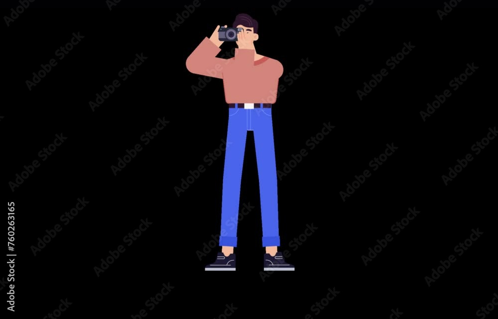 2D Animated Tall Boy Standing and Clicking Pictures with Camera. Alpha ...