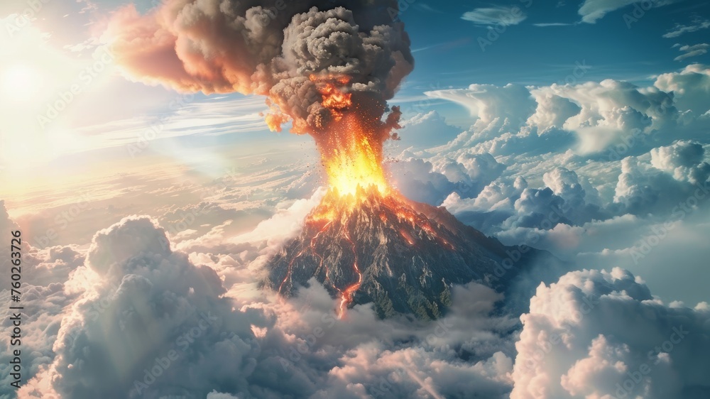 The top of mount olympus in Greek mythology erupting like a volcano ...