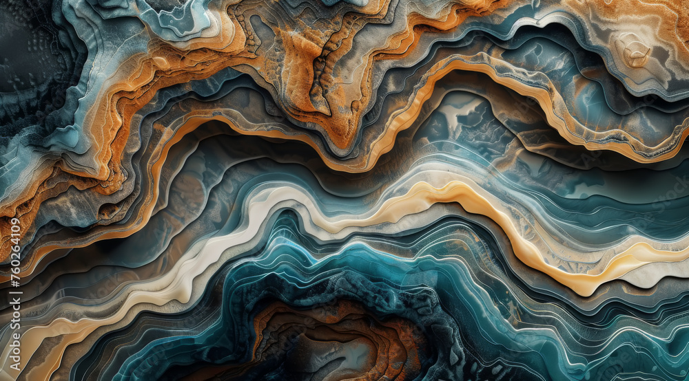 Multi-layered sedimentary patterns in earthy tones creating an abstract ...