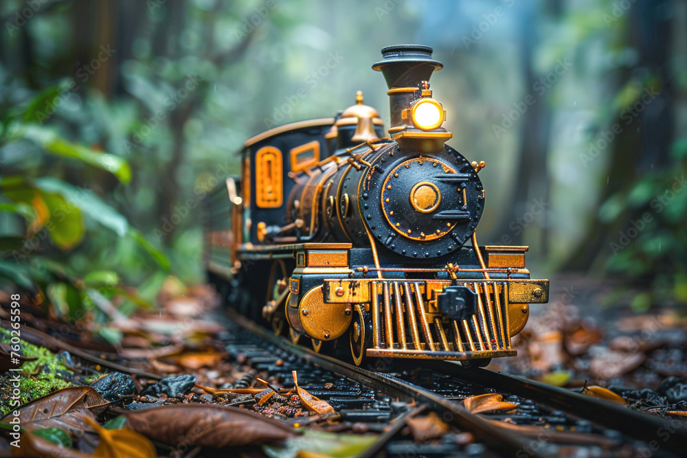 Vintage model train set on a rustic track, capturing the allure of ...