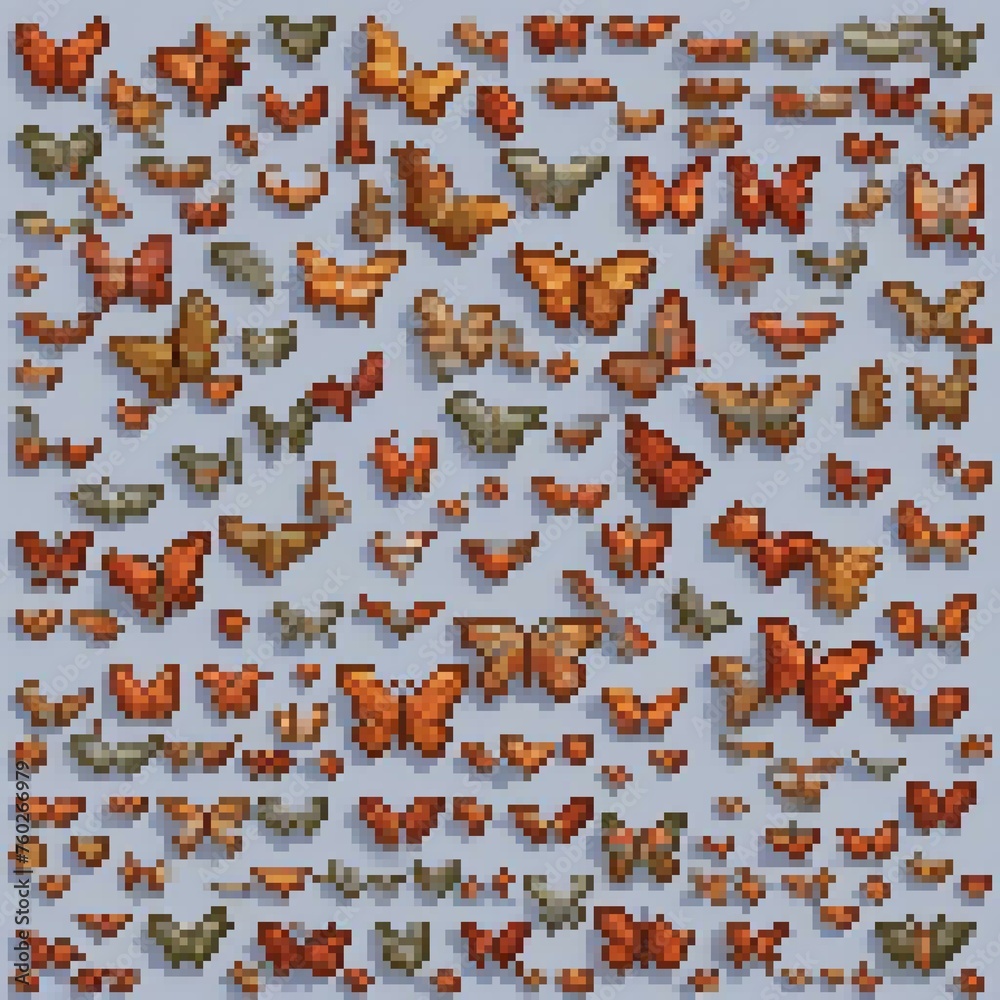 pixel art of A LOT OF SIMILAR SIZE OF BUTTERFLIES WITH TRANSPARENT ...
