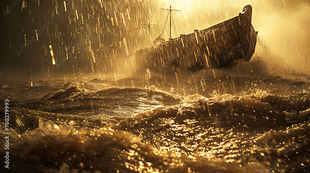 Noah's Ark Amidst the Pouring Rain During the Flood, Biblical Scene ...