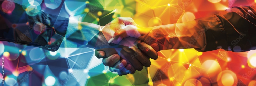Handshake with colorful geometric background - A digital image ...