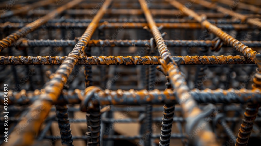 Rusty Rebar Grid Prepared for Concrete Pouring on Construction Site ...