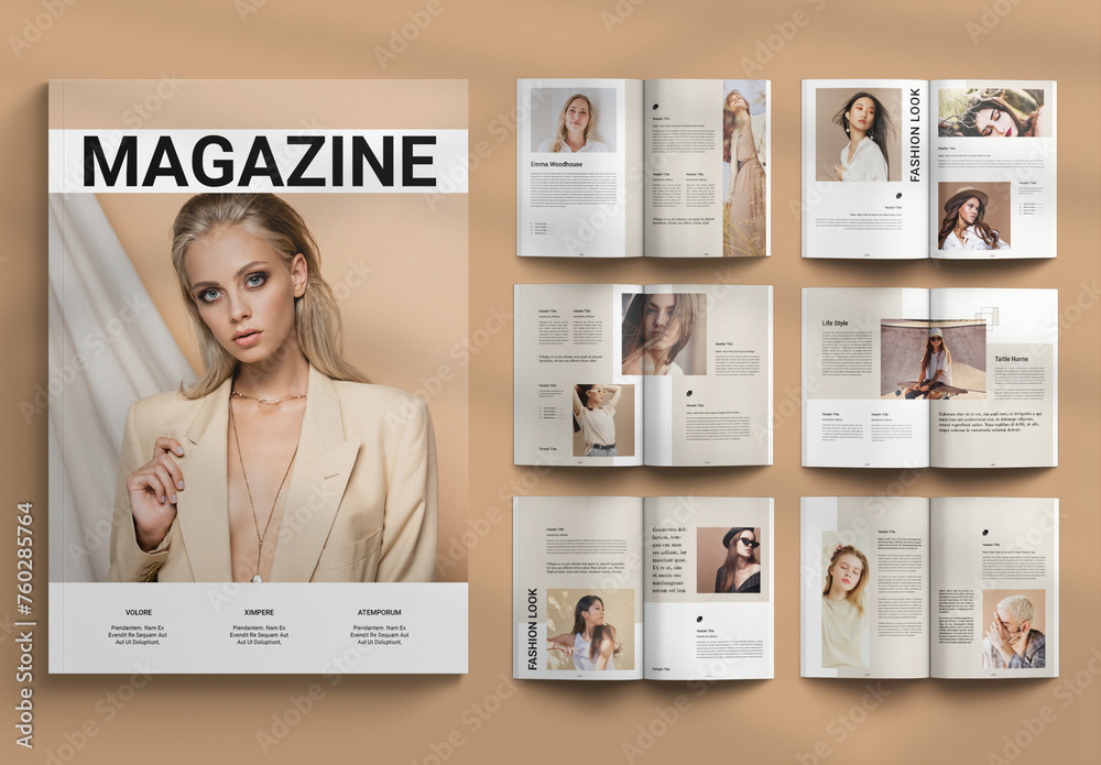 Magazine Layout with Golden Accents Stock Template | Adobe Stock