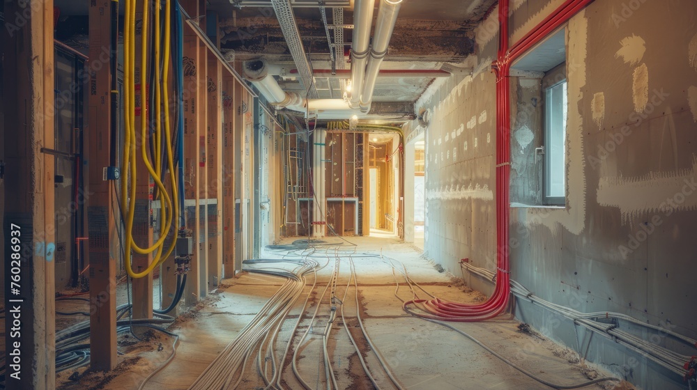 Interior Construction Corridor with Exposed Wiring and Piping Stock ...