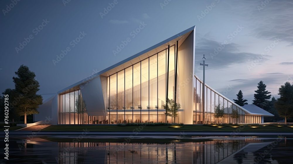 design modern church building illustration worship community, space ...