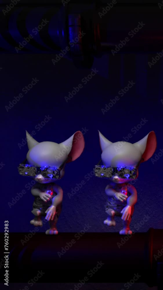 cyber mice dancing hip-hop and disco, background for music, dark ...