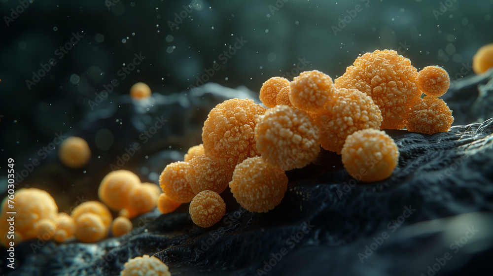 Staphylococcus aureus . Microscopic view of bacterial cell . Cluster of ...