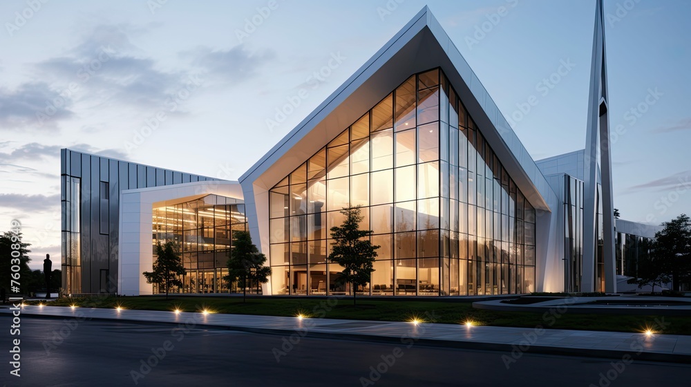 worship modern church building illustration community space, sanctuary ...