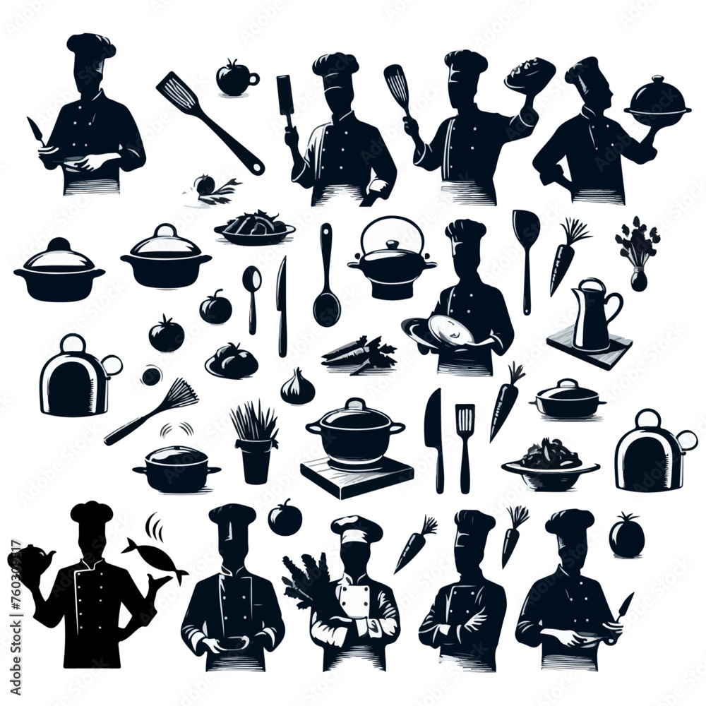 chef silhouette , chef poses silhouette , chef standing silhouette ...