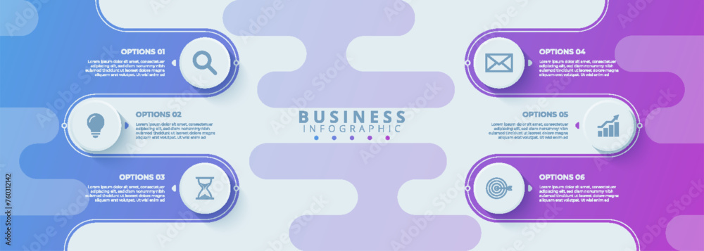 Design template for vector infographic labels with icons and 6 options ...
